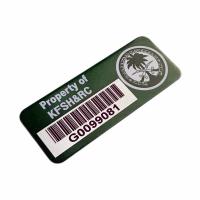 China Custom Green Surface Metal Asset Tag Unique Serial Number Aluminum Barcode Label for Logistics Tracking for sale