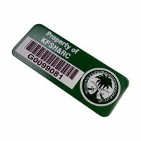 China Custom Green Surface Metal Asset Tag Unique Serial Number Aluminum Barcode Label for Logistics Tracking for sale