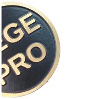 China Custom Curved Round Aluminum Nameplate With Gold Anodized Finish for sale