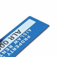 China Custom Blue Background Aluminum Metal Number & Barcode Labels for sale