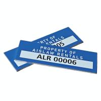 China Custom Blue Background Aluminum Metal Number & Barcode Labels for sale