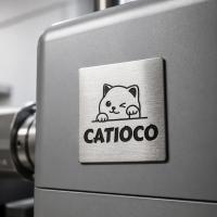 China Custom Cat Brushed Background Stainless Steel Metal Nameplate With Adhesive for sale