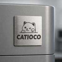 China Custom Cat Brushed Background Stainless Steel Metal Nameplate With Adhesive for sale
