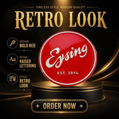China Custom Zinc Alloy Embossed White Nameplate Circle Red Background Label with Adhesive for sale