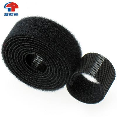 China Nylon Cable Ties Roll 25m Hook and Loop Reusable Wire Straps 10-150mm Width Black for sale