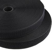 China 25mm Black Self-Adhesive Hook and Loop Tape 25m Roll Nylon Fastener Strips for Crafts Office for sale