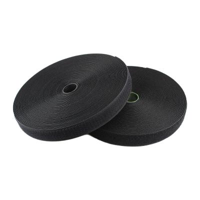 China 25mm Black Self-Adhesive Hook and Loop Tape 25m Roll Nylon Fastener Strips for Crafts Office for sale