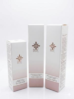 China White cardboard printed cosmetic outer packaging box, MiE herbal lotion set folding color box, matte lamination, hot stamping customization. for sale
