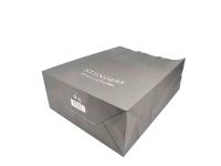 China Gray Paper Shopping Bag with White Lettering and Handles for sale