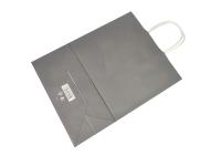 China Gray Paper Shopping Bag with White Lettering and Handles for sale