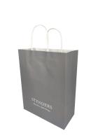 China Gray Paper Shopping Bag with White Lettering and Handles for sale