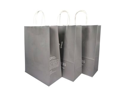China Gray Paper Shopping Bag with White Lettering and Handles for sale