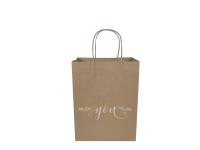 China Kraft-Look Paper Gift Bag with White Script and Leaf Motifs for sale