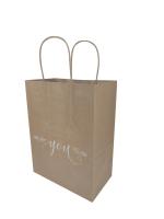 China Kraft-Look Paper Gift Bag with White Script and Leaf Motifs for sale