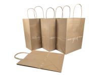 China Kraft-Look Paper Gift Bag with White Script and Leaf Motifs for sale