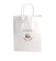 China White Paper Bakery Gift Bag with Wheat Emblem and Handles for sale