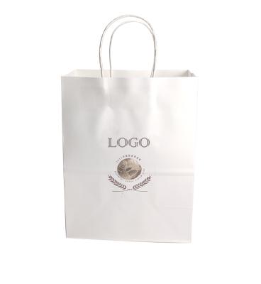 China White Paper Bakery Gift Bag with Wheat Emblem and Handles for sale