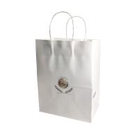 China White Paper Bakery Gift Bag with Wheat Emblem and Handles for sale