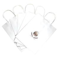 China White Paper Bakery Gift Bag with Wheat Emblem and Handles for sale