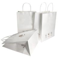 China White Paper Bakery Gift Bag with Wheat Emblem and Handles for sale