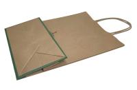 China Brown Paper Takeout Bag with Fast Food Icons and Green Trim for sale