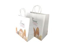 China White Paper Bakery Bag with Bread Print and Handles for sale