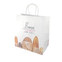 China White Paper Bakery Bag with Bread Print and Handles for sale