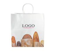 China White Paper Bakery Bag with Bread Print and Handles for sale