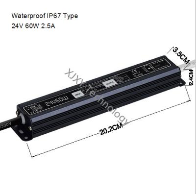 China 24V 2.5 A 60W Neon Sign Power Supply IP67 Waterproof Washing Wall Light Box for sale