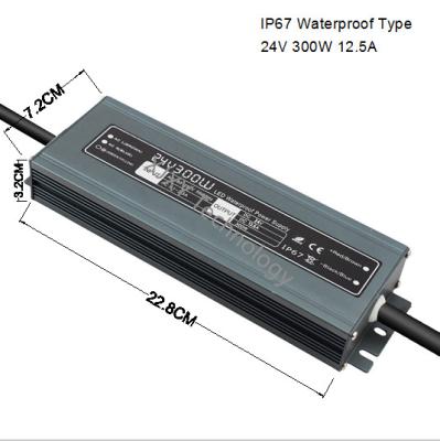China 24V 300W Waterproof LED Power Supply IP67 12.5A For Washing Wall Light for sale