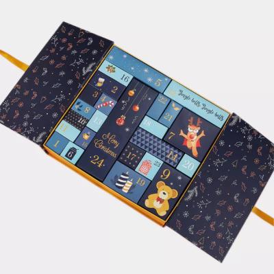 China 24 Days Countdown Christmas Box Calendar Packaging With Ribbon Closure for sale