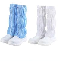 China PU Leather 5mm Anti Static Fabric White Blue Clean Room Boots Breathable Reusable for sale