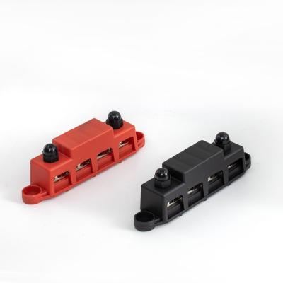 China Big Current Power Distribution Block Cooper Bus Bar Auto Parts 250a Busbar Machine 4*M10 Studs And 3*M4 Screws With Cove for sale