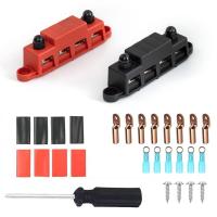 China Big Current Power Distribution Block Cooper Bus Bar Auto Parts 250a Busbar Machine 4*M10 Studs And 3*M4 Screws With Cove for sale