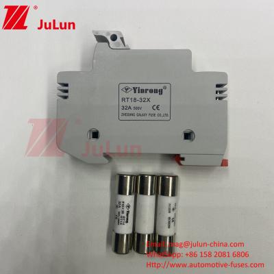China Solar PV Fuse Holder with DIN Guide Fuse 10A-63A Ceramic Body Silver Fuse Element for sale