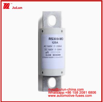 China RS309-MD-125A Ceramic Auto Fuses 500VAC200KA 500VDC 50KA AR DC Performance Tubular Automobile Bolt Connection Structure for sale