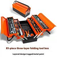 China Iron Tool Box Combination Set 85 Piece Machine Repair Three Layer Foldable Sleeve Set For Tool for sale