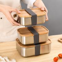 China Freezer Safe 304 Stainless Steel Bento Box Bamboo Lid 800ml Lunch Box for sale