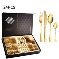 China Customized Metal Cutlery Set Luxury Elegant 24 Piece Flatware Set for sale