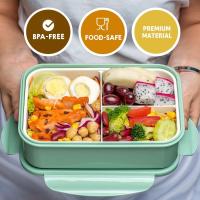 China Custom 1400ml Plastic Bento Box Containers Microwave Safe Green With Spoon Fork for sale