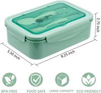 China Custom 1400ml Plastic Bento Box Containers Microwave Safe Green With Spoon Fork for sale