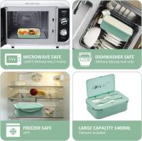 China Custom 1400ml Plastic Bento Box Containers Microwave Safe Green With Spoon Fork for sale