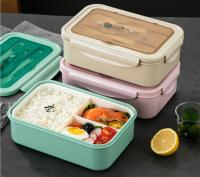 China Custom 1400ml Plastic Bento Box Containers Microwave Safe Green With Spoon Fork for sale