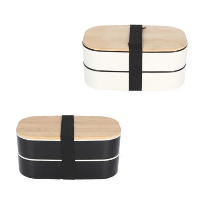 China Bamboo Lid Thermal Bento Lunch Box Stackable Double Layer Microwave Safe for sale