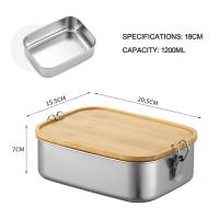 China 1200ml Metal Bento Lunch Box Stainless Steel Bamboo Lid Double Buckle for sale