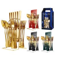 China ODM Stainless Steel Silverware Set 24 Piece Cutlery Set With Storage Rack for sale