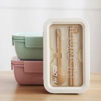 China Rectangle Bento Box Lunch Container Plastic Wheat Straw With Cutlery for sale