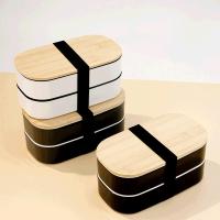 China Bamboo Lid Thermal Bento Lunch Box Stackable Double Layer Microwave Safe for sale
