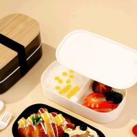 China Bamboo Lid Thermal Bento Lunch Box Stackable Double Layer Microwave Safe for sale