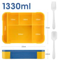 China Food-Safe Plastic Bento Lunch Box With 5 Compartments And Cutlery For Kids And Adults for sale